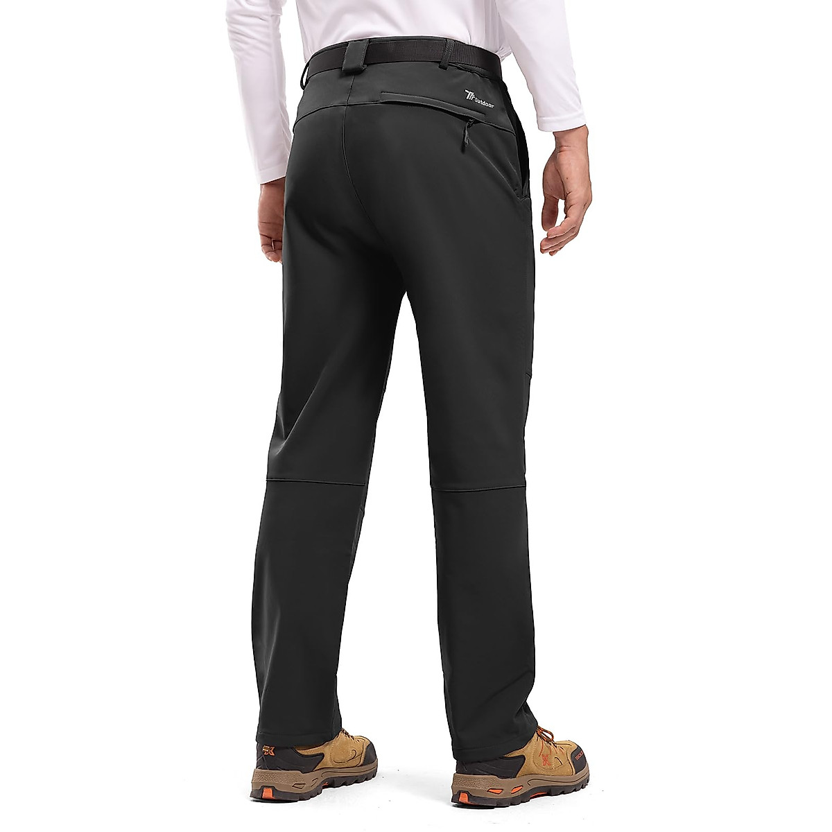 TBMPOY Men's Snow Ski Hiking Pants Waterproof Winter Fleece Lined Pants Camping Skiing Ice Fishing Pants with Belt 01 Thick Black L