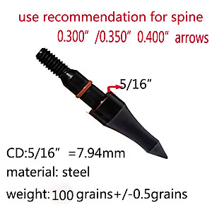 Field Points arrowheads 100 Grains Archery Field Points, 5/16'' Steel Screw in Archery Field Tips and Broadheads (1 Dozen 12 PCS), 2.9*2.3*0.6