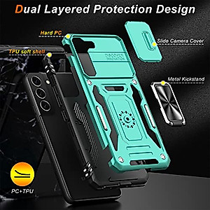 LUMARKE Galaxy S21 FE Case with Camera Cover,Samsung S21 FE Cover with Screen Protector Pass 16ft Drop Test Military Grade Protective Phone Case with Kickstand for Samsung Galaxy S21 FE Turquoise