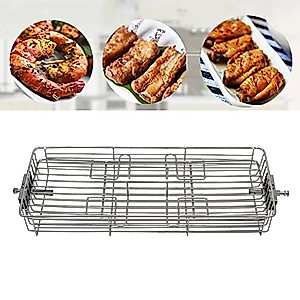 Fenteer Stainless Steel Grilling Basket Portable Air Frying BBQ Grill Rotary Oven Cage Rack Perfect for Fish, Meat, Chicken, Vegetables, Steak and More - Small for 25-30L Oven