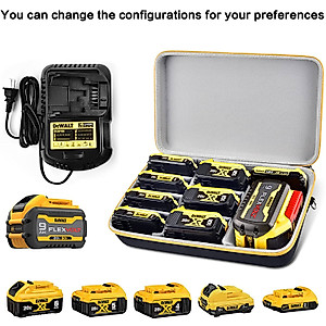 Extra Large Battery Storage Holder Case for DEWALT 20V/ 60V MAX XR &Charger, Tool Batteries Pack Container Carrier Box, Holds 20V 2.0/3.0/4.0/5.0/6.0/9.0-Ah Batteries, Adapter (Bag Only)