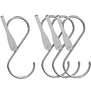 XCISSON S Hooks for Hanging Closet, Stainless Steel S Shaped Hooks with Safety Buckle Design, Heavy Duty S Hanger Hooks for Kitchen, Bathroom, Garden - 4.1 inch - 4 Pack