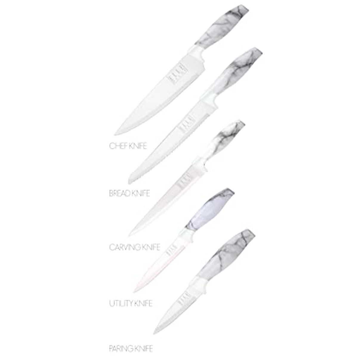 Elle Decor 5-Piece Professional Kitchen Knife Set with Block and Marble Handles