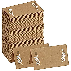 Supla 100 Pcs Place Cards with White Laurel Leaves Kraft Paper Cards Rustic Wedding Table Name Number Blank Table Tent Cards Table Name Tags Table Card Seating Cards Buffet Table Cards
