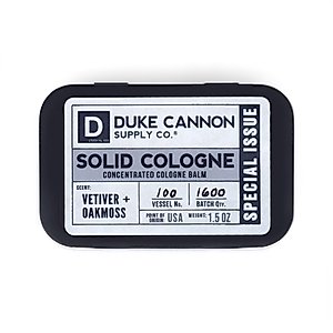 Duke Cannon Supply Co. Solid Cologne for Men Special Issue Vetiver and Oakmoss (Fresh Air, Sandalwood) - Concentrated Balm, Travel-Friendly Tin, 1.5 oz