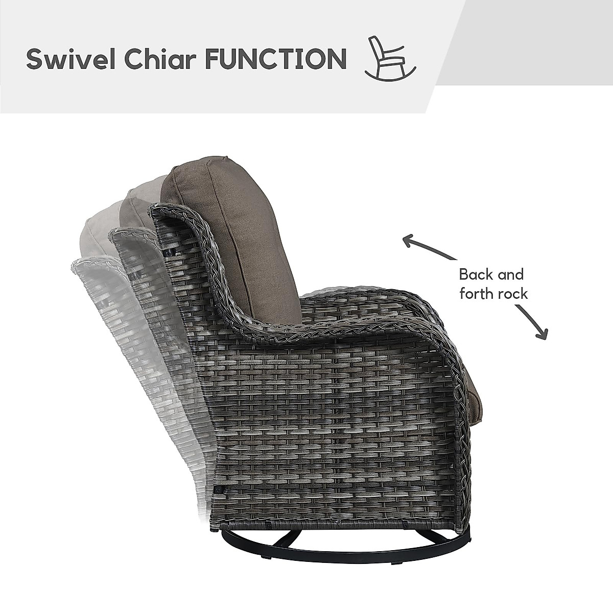 Patio Furniture 4 Piece, All-Weather PE Wicker Outdoor Furniture Set with CSA Certified 30in Propane Fire Pit Table,Outdoor Patio Furniture with Swivel Rocking Chairs