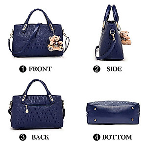 Women Ladies Leather Handbag 4pcs set Shoulder Tote Purse Satchel Messenger Bag (Dark Blue) (Dark Blue)