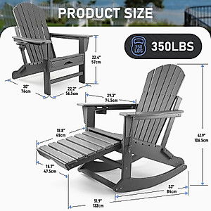 4-in-1 Adirondack Chair with Ottoman,350 LBS Folding Adirondack Chairs,Rocking Adirondack Chair with Cup Holder,Adirondack Chairs Weather Resistant,Plastic Adirondack Chairs for Adults,Fire Pit Chairs