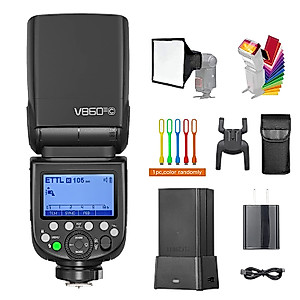 Godox V860III-C E-TTL Camera Flash, High-Speed Sync 1/8000s 2.4G GN60 Speedlight, 2600mAh Li-ion Battery Speedlite Compatible for Canon Cameras (Upgraded V860II-C) with Softbox, Filter, USB LED