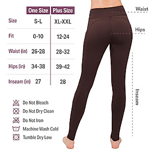 SATINA High Waisted Brown Leggings for Women - Soft, Stretchy Leggings with Side Pockets - Full Length Yoga Pants for Women - Tummy Control and Buttery Soft Fabric for All-Day Comfort - One Size