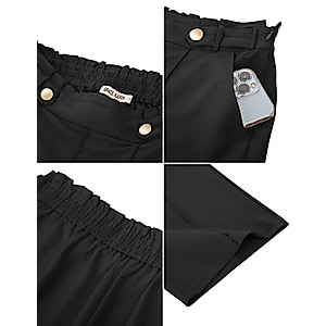 GRACE KARIN Women's Straight Leg Cropped Dress Pants Elastic High Waist Wide Leg Business Casual Slacks Capris with Pocket Black S