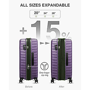 LUGGEX 24 Inch Luggage with Spinner Wheels - Purple Luggage with TSA Lock - Checked Suitcases for Travel, Lightweight and Expandable