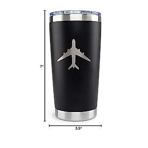 JENVIO Pilot Gifts | 20oz Laser Etched Stainless Steel Travel Tumbler Mug 2 Lids 2 Straws Gift Box and Card Included | Aviation Flight Attendant Airplane Decor Men Christmas