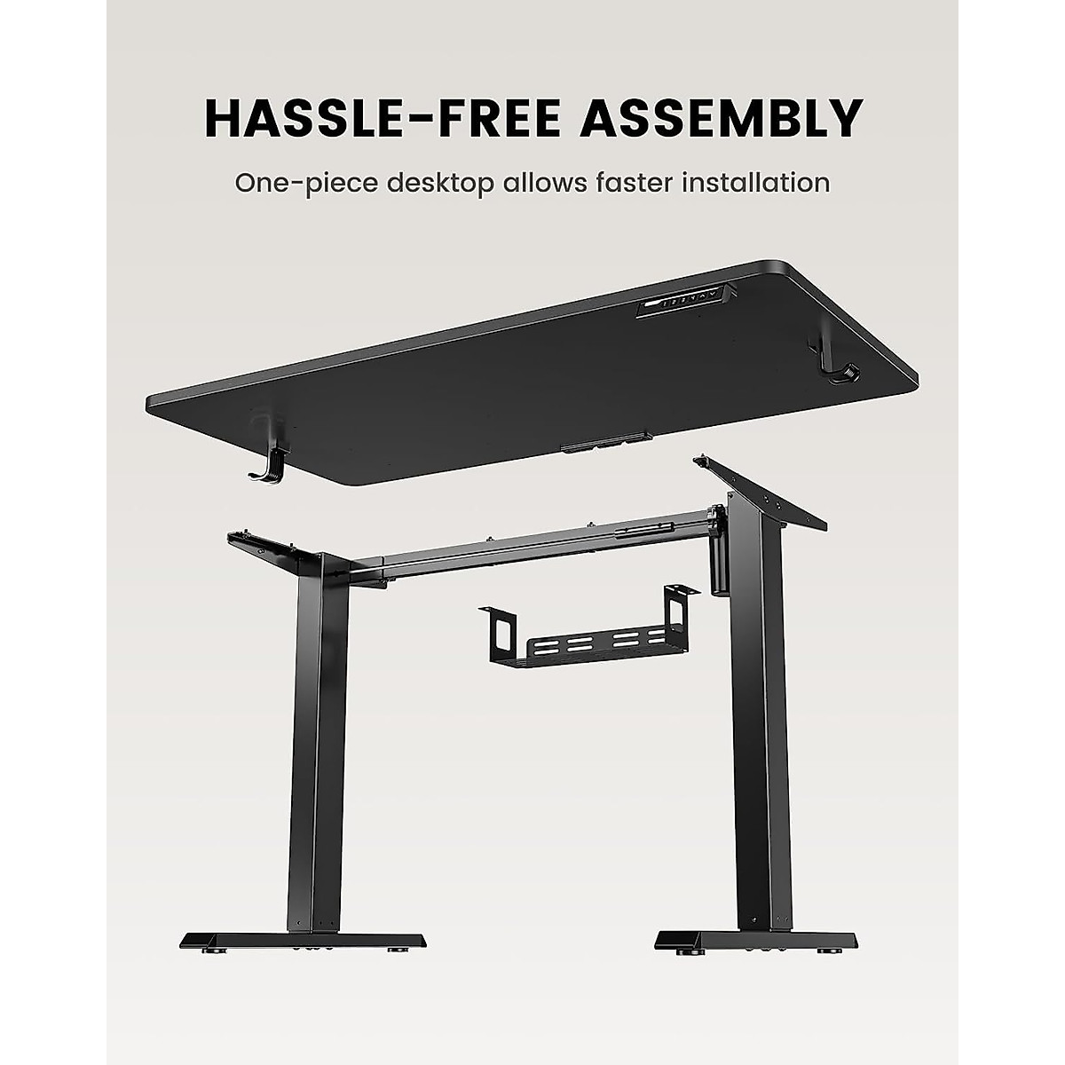 ErGear Whole Piece Standing Desk with 48x30 inch Desktop, Adjustable Stand Up Desk for Home Office, Electric Computer Desk Workstation with Cable Management Tray, Black, EGESD65B