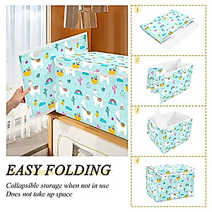 CaTaKu Alpaca Cactuses Leaves Storage Bins with Lids Fabric Large Storage Container Cube Basket with Handle Decorative Storage Boxes for Organizing Clothes Shelves