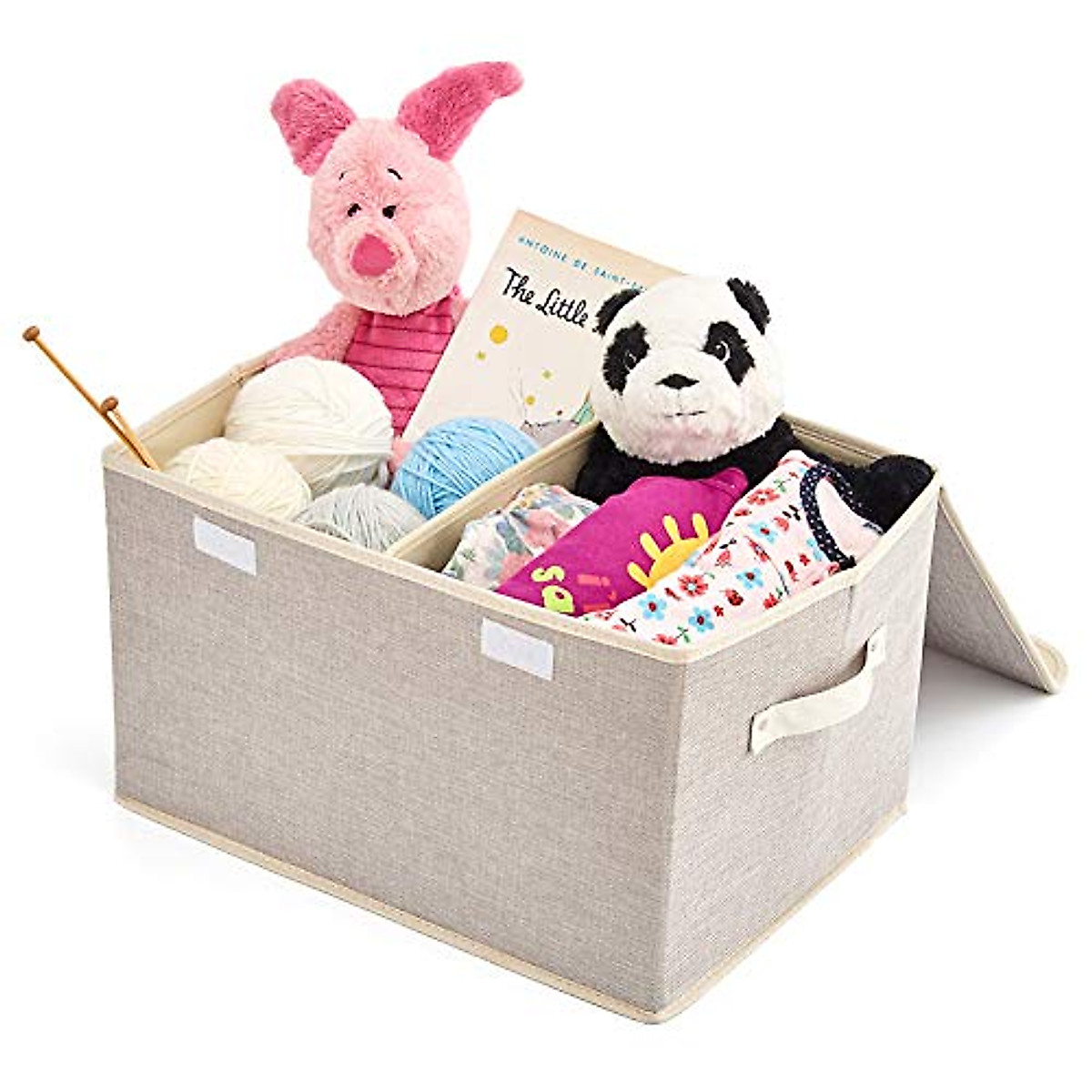 EZOWare Large Storage Boxes [3-Pack] Large Linen Fabric Foldable Storage Cubes Bin Box Containers with Lid and Handles for Home Nursery, Closet, Baby Products (Silver Gray)