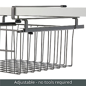 mDesign Compact Hanging Pullout Drawer Basket - Sliding Under Shelf Storage Organizer - Metal Wire - Attaches to Shelving - Easy Install - for Kitchen, Pantry, Cabinet - Graphite Gray
