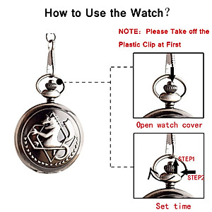 BOSHIYA Fullmetal Alchemist Pocket Watch with Chain Vintage Quartz Pocket Watch for Cosplay Accessories Anime Merch