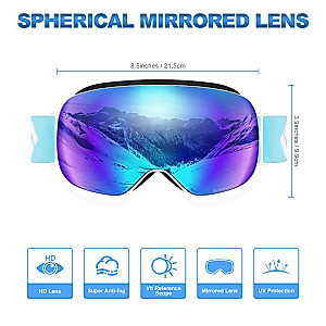 SH HORVATH HD Ski Snowboard Goggles, Magnetic HD Mirrored Lens for Men Women
