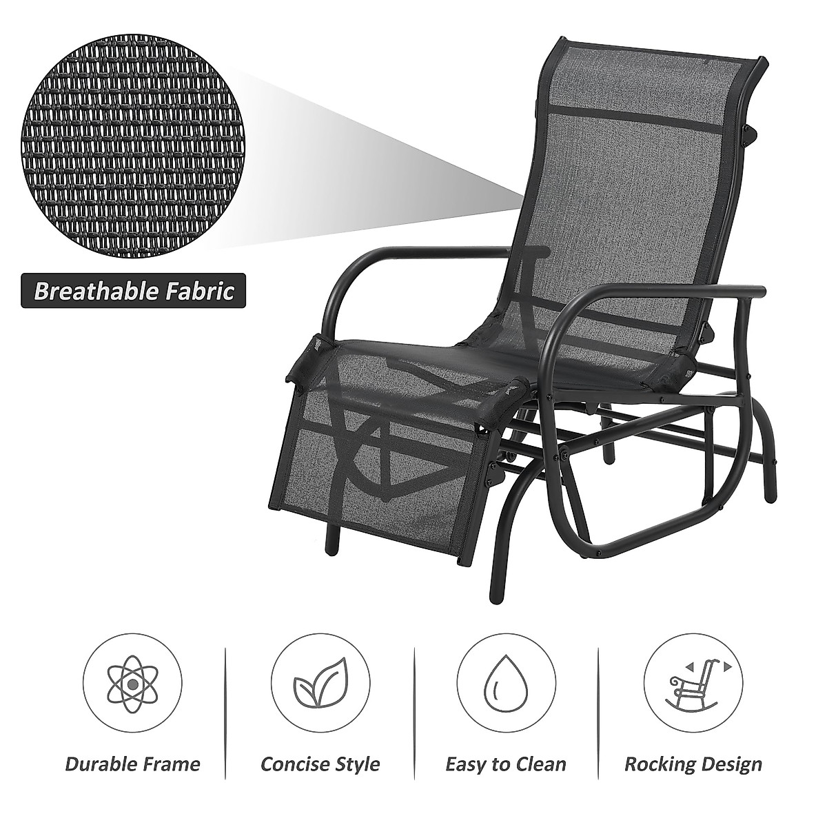 AHB Outdoor Glider Chairs Porch Gliders for Outside Patio Metal Frame Swing Glider Chair with Breathable Mesh Fabric for Backyard Garden Porch