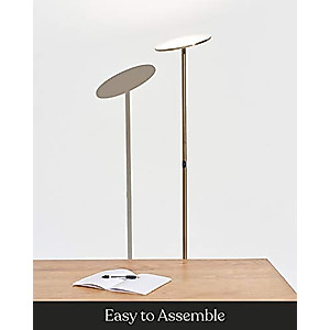 Brightech Sky LED Floor lamp for Living Rooms & Offices -Torchiere Super Bright , Dimmable, Tall Standing Lamp for Bedroom Reading - Gold Brass