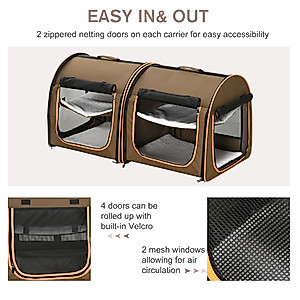 Pawhut 39” Soft-Sided Portable Dual Compartment Pet Carrier - Brown