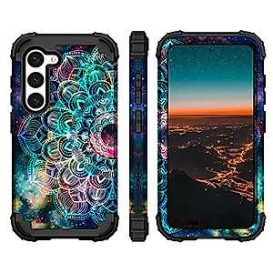 Hocase for Galaxy S23 Plus Case, Shockproof Heavy Duty Protection Soft Silicone Rubber Bumper+Hard Plastic Hybrid Protective Case for Samsung Galaxy S23 Plus (6.6") 2023 - Mandala in Galaxy