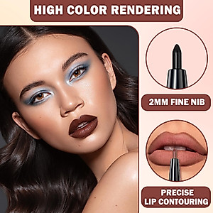 QIUFSSE 3 in 1 Black Lip Liner Pencil and Lipstick lipgloss Set Matte Black Lipstick Lip Gloss Kit Long-lasting Nonstick Cup Smudge Proof Lip Kits with Lip Liner,Velvet Goth Makeup (12#Black Magic)