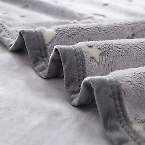 Glow in The Dark Throw Blanket for Kids, Soft Fleece Blanket for Couch Bed, Outdoor Fuzzy Blanket with Galaxy Planet Pattern, Birthday Gifts for Girls Boys and Toddler Grey 50x60 Inch