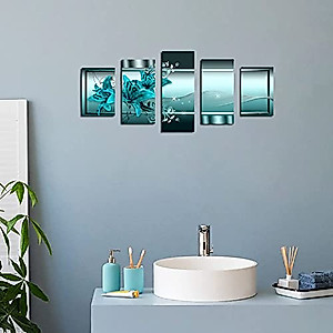 poetart Wall Decor for Bedroom, Wall Decor Living Room, Teal Flower Picture Canvas Print Wall Art Bedroom