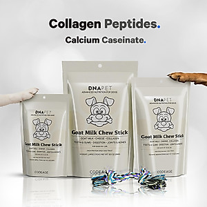 DNA PET Goat Milk Chew Sticks for Dogs Supplement - High Protein, Beef Collagen, Cheese & Probiotics - Medium Dogs 20 to 55 Lbs - Non-GMO, Gluten-Free, Grain-Free, Air-Dried & Handcrafted - 3-Count