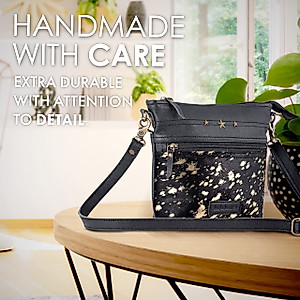 SIXTEASE Crossbody Bag for Women Vintage Style Genuine Leather, Upcycled Canvas, Rug, or Hair On - Cross Body Womens Bags with Inside Zipper Pockets - Black