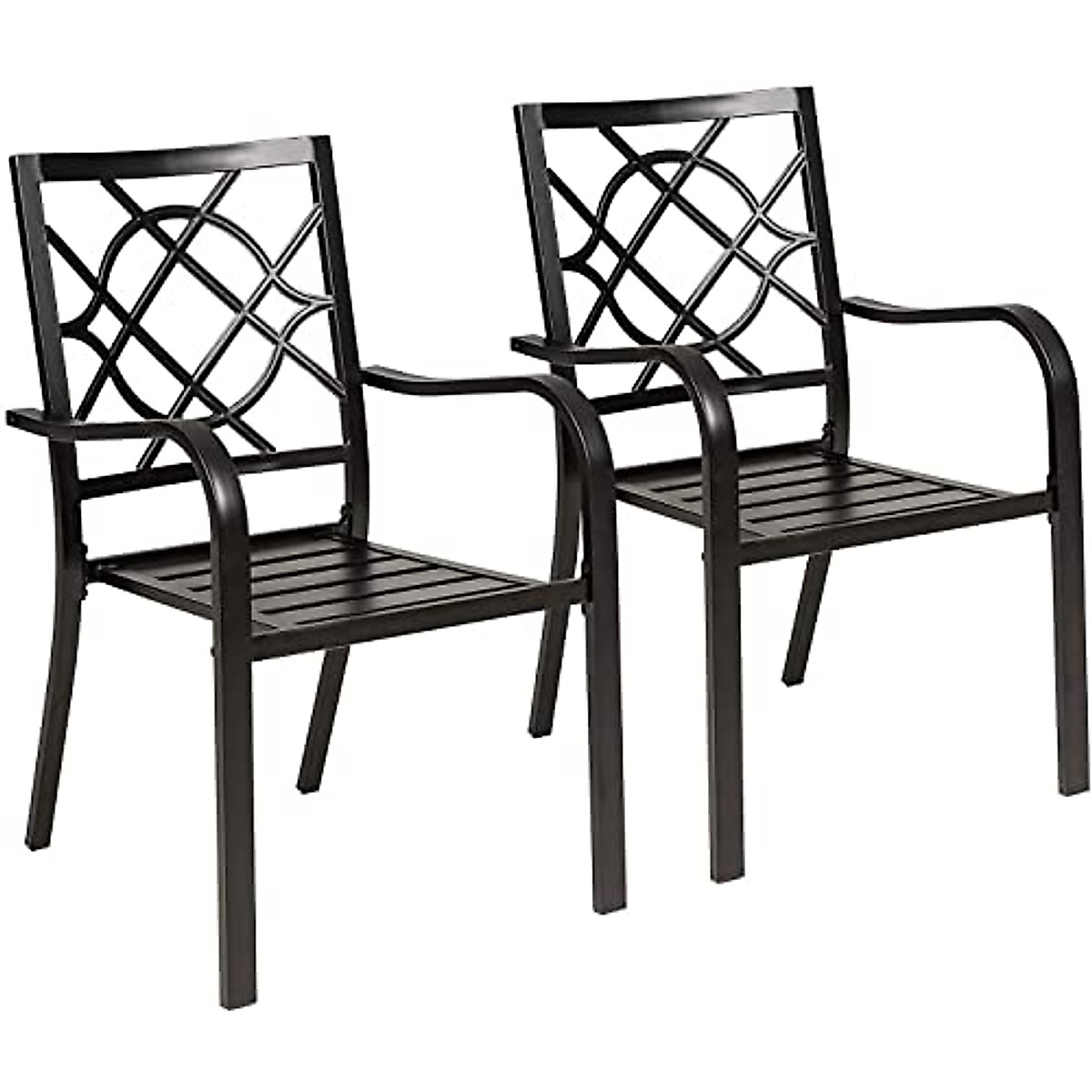Oakcloud 2 Pieces Patio Wrought Iron Chairs, Metal Outdoor Dining Set, Stackable Bistro Chairs with Armrest for Garden Backyard, 300 LBs, Black