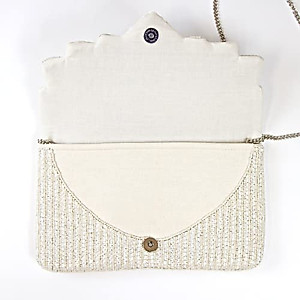 White Flower Scallop Pearl Clutch Bag, Bride Clutch, Hand Beaded Purse, Evening Bag, Gifts for Engagement, Bridal Shower, Bachelorette, Wedding Party