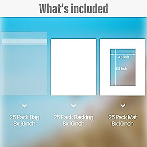 Golden State Art Pack of 25 White Pre-Cut 8x10 Picture Mat for 5x7 Photo with White Core Bevel Cut Mattes Sets. Includes 25 High Premier Acid Free Mats & 25 Backing Board & 25 Clear Bags