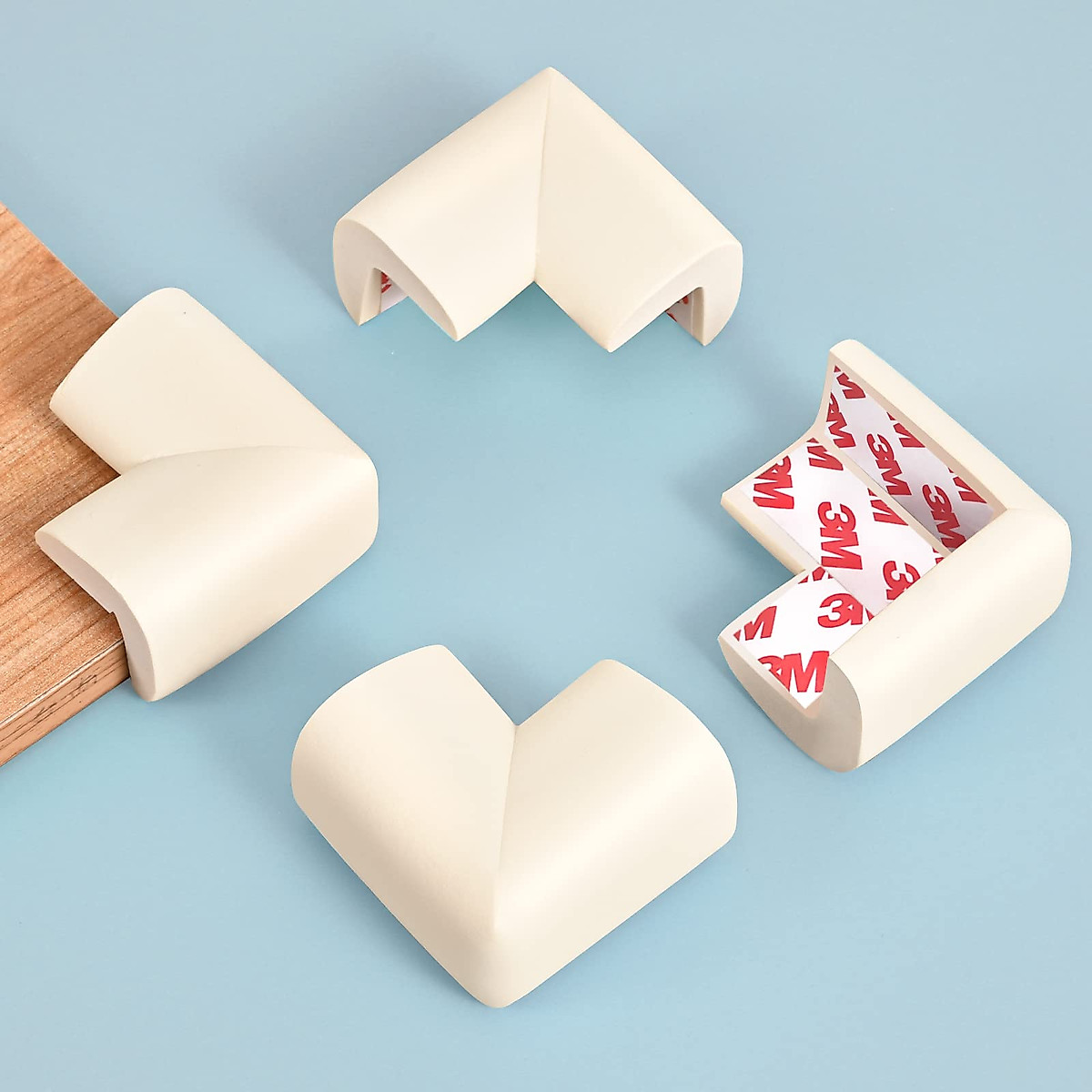 12 Pack Soft Corner Protector Baby Proofing Edge and Corner Guards, Safety Pre-Taped Rubber Foam Furniture Bumper for Fireplace, Table, Stair, Cabinet (Off White)