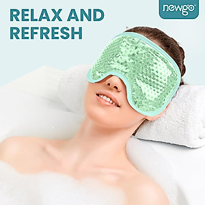 NEWGO Cold Eye Mask Cooling Eye Mask Reusable Eye Ice Pack for Puffy Eyes, Tired Eyes, Ice Gel Eye Mask for Eyes After Surgery, Migraines, Stress Relief, Itchy Eyes, Skin Care, Eye Spa - Green