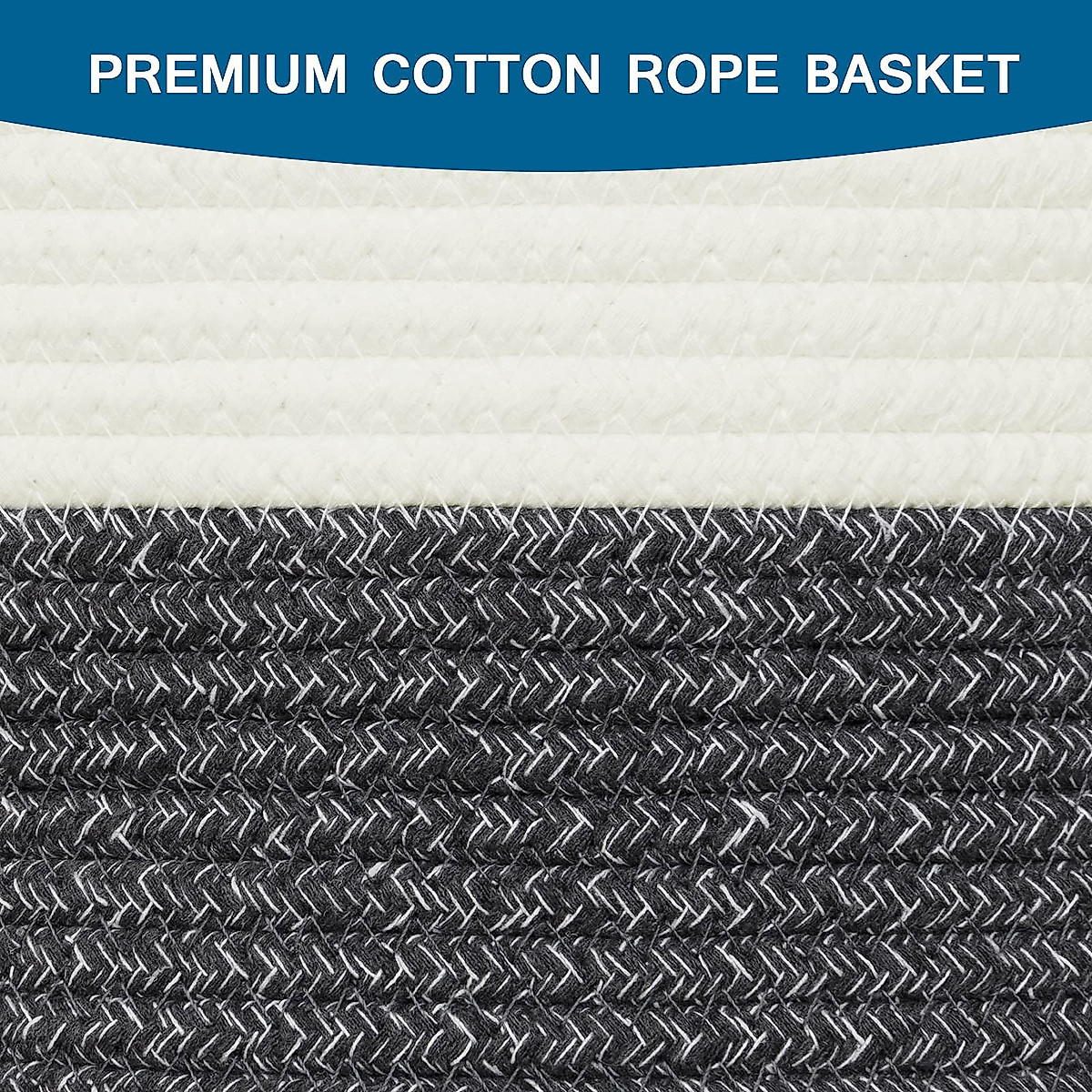 Rope Storage Basket with Handles Large, Cotton Woven Blanket Basket Nursery Hamper Bin, 16" x 16" x 14" Organizer for Toys, Laundry, Books and Baby Blankets