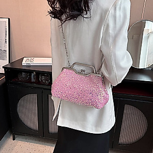 Mermaid Sequins Clutch Crossbody Shell Bag Evening Banquet Handbag Party Prom Wedding Purse, Pink