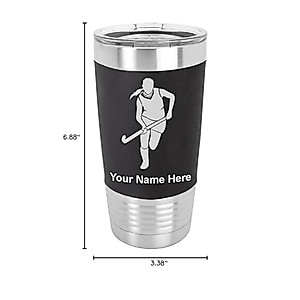 LaserGram 20oz Vacuum Insulated Tumbler Mug, Field Hockey Woman, Personalized Engraving Included (Silicone Grip, Black)