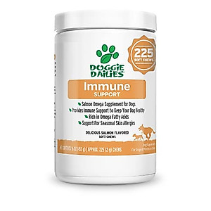 Doggie Dailies Omega 3 for Dogs, 225 Soft Chews, Salmon Oil for Dogs with Apple Cider Vinegar, Bee Pollen, Kelp, Zinc & Biotin - for Healthy Skin & Coat, Immune System & Seasonal Allergy Support