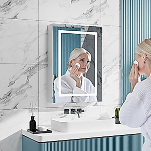 LALAHOO 20" x 28" Bathroom Medicine Cabinet with Mirror,Medicine Cabinets with Large Storage,Single Door LED Bathroom Wall Cabinet with Shelves,Dimmer and Anti-Fog