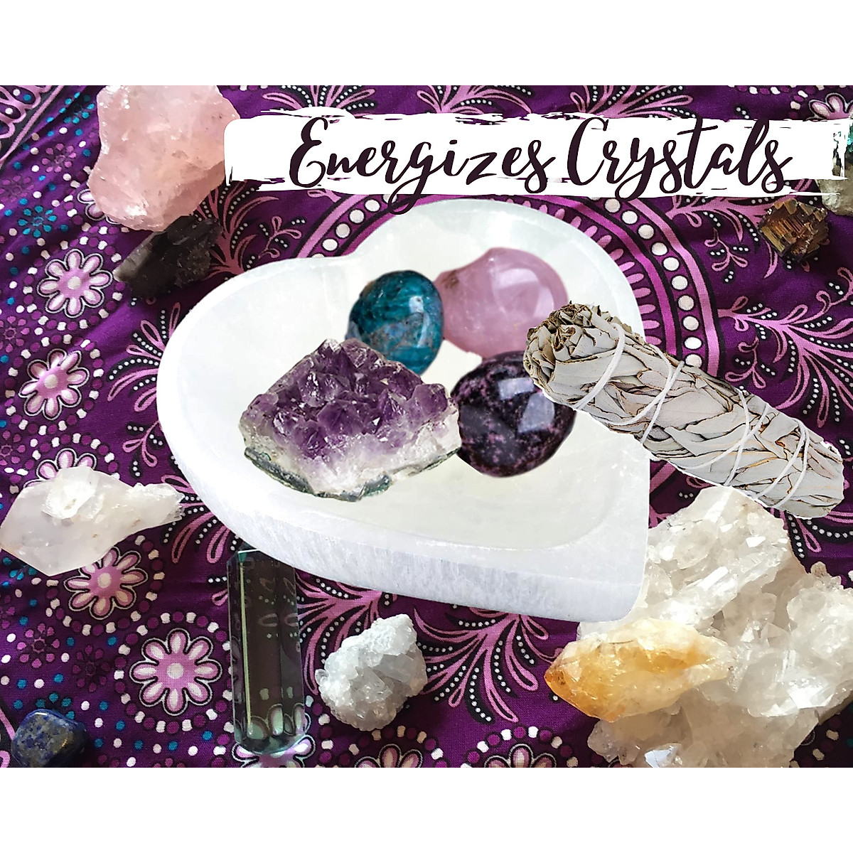 SELENITE Bowl 4"+ Heart Shaped Crystal Bowl, Genuine Hand Carved Large Selenite Moroccan Crystal Holder for Charging, Cleansing Crystals, Healing Stones, Spiritual Gifts, Velvet Bag (4" Heart Bowl)