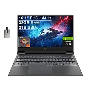 HP 2022 Victus 15.6" FHD Gaming Laptop, AMD Ryzen 7-5800H (Beats i7-10870H), 32GB RAM, 2TB PCIe SSD, NVIDIA GeForce RTX 3050 Ti, Backlit Keyboard, Win 11, Mica Silver, 32GB SnowBell USB Card