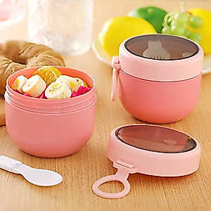 Sunnyray Overnight Oats Container with Lids and Spoons 21 oz Plastic Portable Leak Proof Large Capacity Dessert Cups Cereal Yogurt Container for School student Breakfast (Pink)