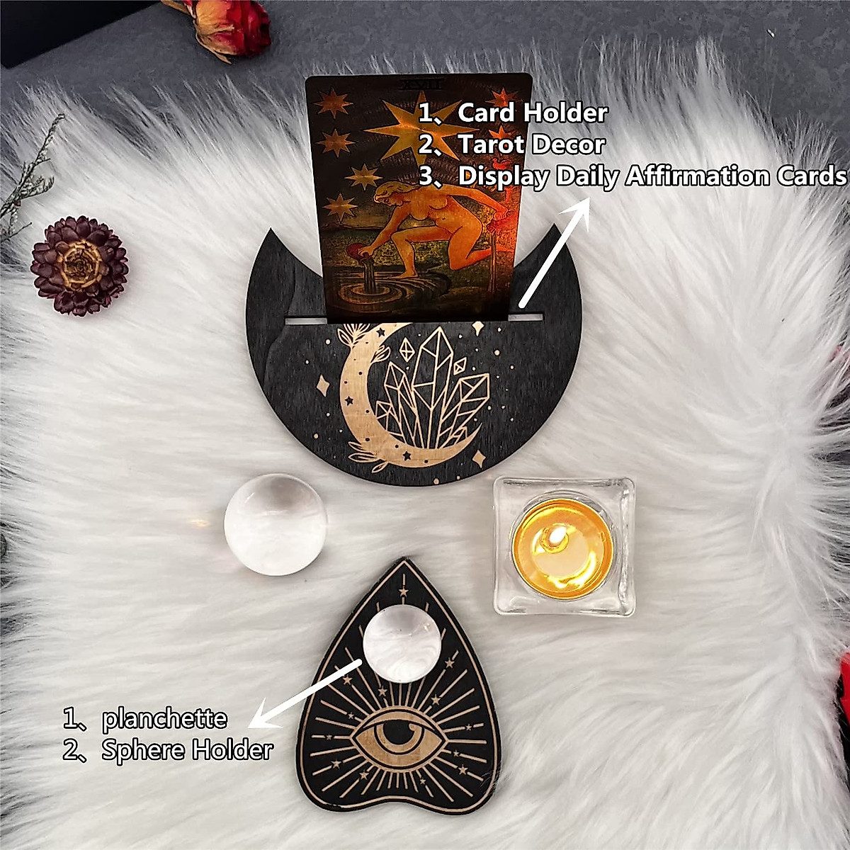 OKDOKEY Black Spirit Board & Tarot Card Stand Kit(3PC) | Black Wooden Laser Engraved Spirit Board | Unique Metaphysical Spirit Game | Talking Board | Seance |Witch Personalized Gift—Classic Series