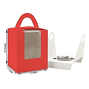 Walk Arrive Cupcake Box Clear Display Window with Strong Handle and Secure Insert Cake Box Bakery Box Cupcake Carrier Cupcake Holder Container for Baby Shower Wedding Birthday Festival Party (10, Red)