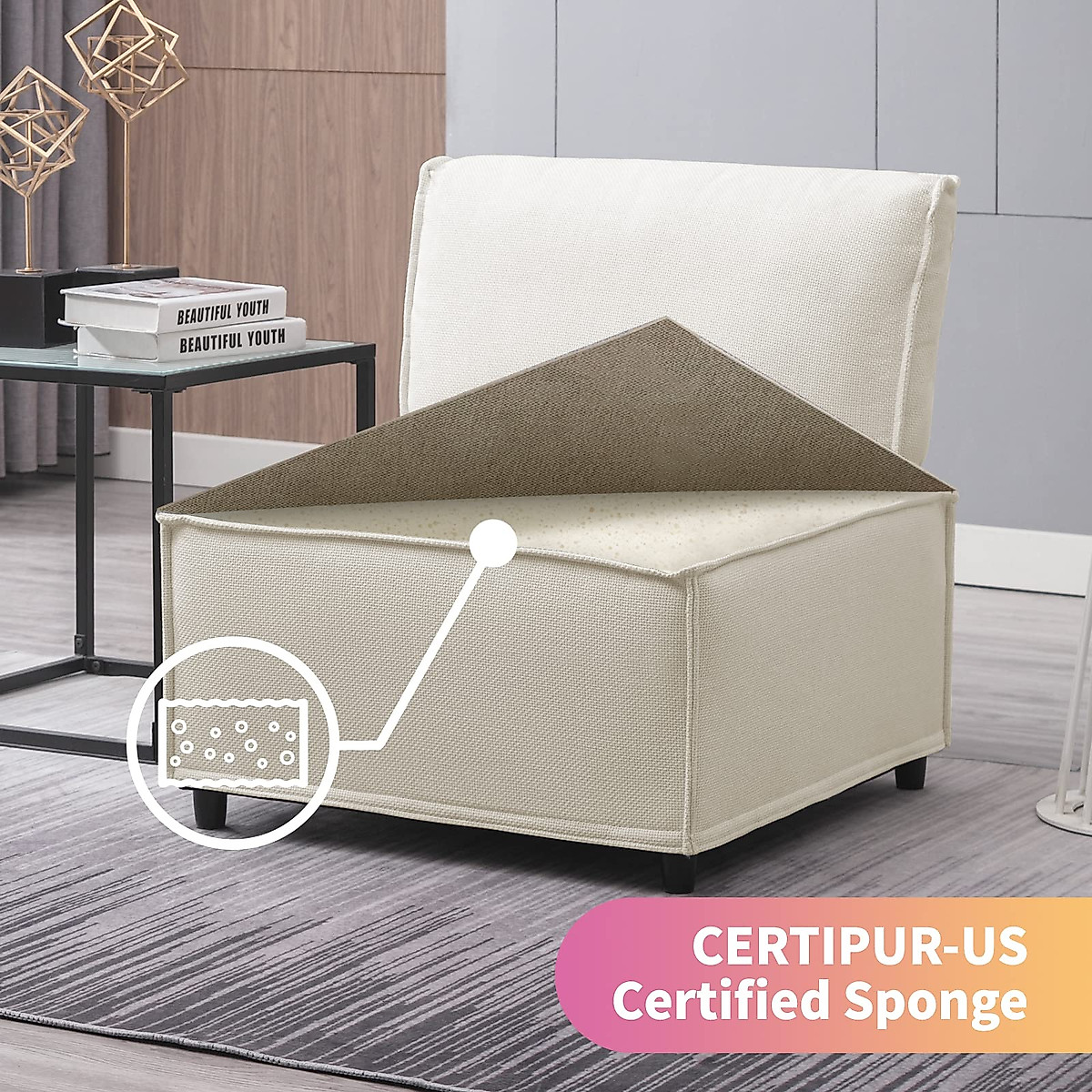 Mixoy Convertible Sectional Sofa, U/L Shaped Modular Couch with Ottoman, Sleeper Sofa & Oversized Couch for Living Room, Apartment - Beige