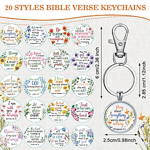 Sasylvia 20 Pcs Christian Keychains for Women Inspirational Scripture Quote Religious Keychains Bible Verse Gifts for Prayers(Flowers)