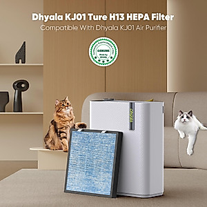 Dhyala KJ01 Air Purifier Replacement Filter, 3-in-1 H13 Grade True HEPA Filter for Dust Pollen Lint Pet Dander Smoke, 1 Pack, White
